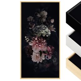 Bilderwelten Leinwandbild Blumen Vintage Kunstdruck schwarz - Blumen mit Nebel auf Schwarz - Rose XXL Wohnzimmer Schlafzimmer