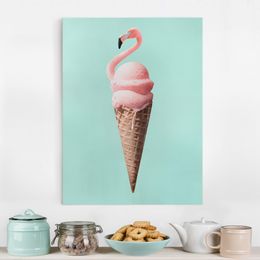 Bilderwelten Leinwandbild Jonas Loose Pop Art Eis mit Flamingo - Leinwanddruck Hochformat - Wandbild S-XXL moderne Babyzimmer Kleinkind Bilder K&uuml;che Kinderzimmer