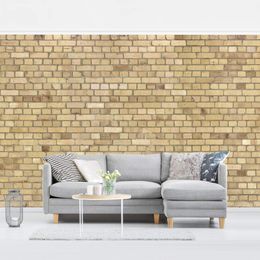 Bilderwelten Fototapete Vliestapete Motiv 3D-Effekt beige - Klinkertapete hell-gelb - Backstein Wohnzimmer Schlafzimmer