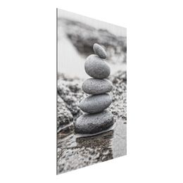 Bilderwelten Alu Dibond Outdoor Bild Spirituell grau Motiv wetterfest - Steinturm im Wasser - Deko Wohnzimmer Schlafzimmer