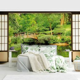 Bilderwelten Fototapete Natur Motiv 3D-Effekt gr&uuml;n - Lake View - Landschaft Wohnzimmer Schlafzimmer