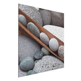 Alu Dibond Outdoor Bild - Stillleben mit grauen Steinen - Spirituell grau Motiv Steinoptik Beton Wohnzimmer Schlafzimmer