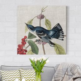 Bilderwelten Leinwandbild - Quadrat Vogel auf Leinen Rosa II