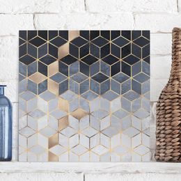 Bilderwelten Leinwandbild originell Abstrakt 3D-Effekt gold - Blau Wei&szlig; goldene Geometrie - Geometrisch XXL Wohnzimmer Schlafzimmer