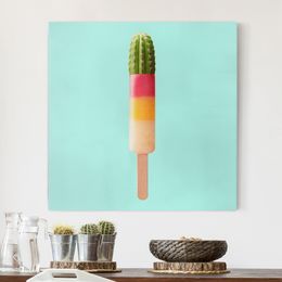 Bilderwelten Leinwandbild - Quadrat Eis mit Kaktus