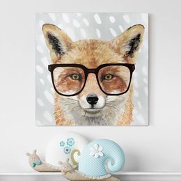 Bilderwelten Leinwandbild - Quadrat Bebrillte Tiere - Fuchs