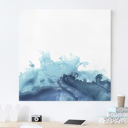 Bilderwelten Leinwandbild originell Abstrakt Aquarell blau - Welle Aquarell Blau I - Wandbild XXL Wohnzimmer Schlafzimmer