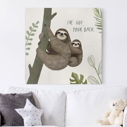 Bilderwelten Leinwandbild Tiere modern Kunstdruck beige - Faultier Spr&uuml;che - Back - Spr&uuml;che XXL Kinderzimmer Baby M&auml;dchen Jungen