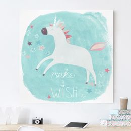Bilderwelten Leinwandbild Tiere Illustration Kunstdruck blau - Einhorn-Truppe - Wish - Einhorn XXL Wohnzimmer Schlafzimmer