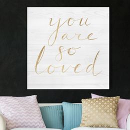 Bilderwelten Leinwandbild - Quadrat Holzwand wei&szlig; - Loved