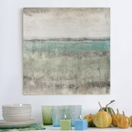 Bilderwelten Leinwandbild originell Abstrakt Kunstdruck t&uuml;rkis - Horizont &uuml;ber T&uuml;rkis I - Wandbild XXL Wohnzimmer Schlafzimmer