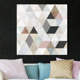 Bilderwelten Leinwandbild - Quadrat Aquarell-Mosaik mit Dreiecken I