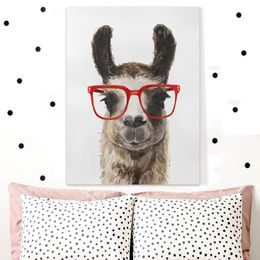 Bilderwelten Leinwandbild Kinderzimmer Tiere Hippes Lama mit Brille II - Leinwanddruck Hochformat - modernes Babyzimmer Kleinkindzimmer Wandbild S-XXL