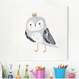 Bilderwelten Leinwandbild Tiere Illustration Kunstdruck weiss - Gekr&ouml;nte Eule Hell - Eule XXL Kinderzimmer Baby M&auml;dchen Jungen