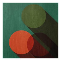Bilderwelten Alu Dibond Outdoor Bild originell gr&uuml;n Abstrakt wetterfest - Abstrakte Formen - Kreise in Gr&uuml;n und Rot - Deko Wohnzimmer Schlafzimmer