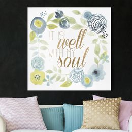 Bilderwelten Leinwandbild - Quadrat Blumenkranz mit Spruch - Soul