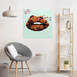 Bilderwelten Glasbild Kulinarisch modern t&uuml;rkis Glas Wandbild - Lippen mit Keks - Deko K&uuml;che