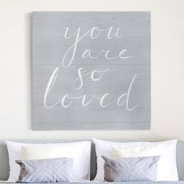 Bilderwelten Leinwandbild - Quadrat Holzwand grau - Loved