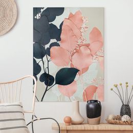 Bilderwelten Leinwandbild Botanik Bl&auml;tter Indigo & Rouge I - Leinwanddruck Hochformat - Wandbild S-XXL - moderne Bilder auf Leinwand Flur Wohnzimmer