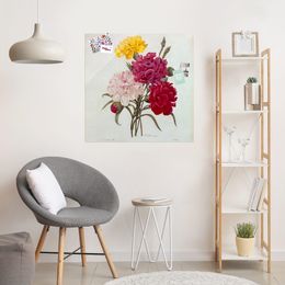 Bilderwelten Glasbild Blumen Vintage pink Glas Wandbild - Pierre Joseph Redout&eacute; - Nelken - Retro Wohnzimmer Schlafzimmer
