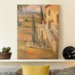 Bilderwelten Leinwandbild originell modern Kunstdruck beige - Italienische Landschaft - Haustreppe - Architektur XXL Wohnzimmer Schlafzimmer