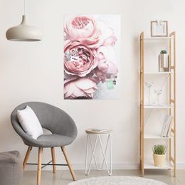 Bilderwelten Glasbild Blumen Landhaus rosa Glas Wandbild - Rosa Pfingstrosenbl&uuml;ten Shabby Pastell - Rose Wohnzimmer Schlafzimmer