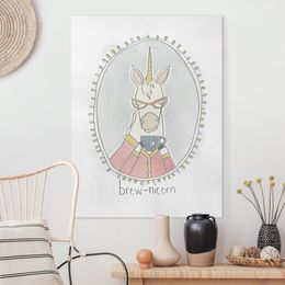 Bilderwelten Leinwandbild K&uuml;che Kaffee Spr&uuml;che K&uuml;chenspruch Koffeinhaltiges Einhorn - Leinwanddruck Hochformat - Wandbild S-XXL - modernes K&uuml;chenbild