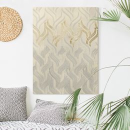 Bilderwelten Leinwandbild Muster Gelb Gold Grau Chenille I - Leinwanddruck Hochformat - Wandbild S-XXL - moderne Bilder auf Leinwand Flur Wohnzimmer