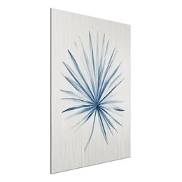 Bilderwelten Alu Dibond Outdoor Bild originell blau Tropisch Aquarell - Zeichnung Tropische F&auml;cherpalme in Indigo - Pflanzen Wohnzimmer Schlafzimmer