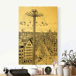 Bilderwelten Leinwandbild - Hochformat Stadtstudie - Kettenkarussell