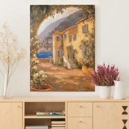Bilderwelten Leinwandbild Architektur & Skyline Italienische Landschaft -Blumenbogen - Leinwanddruck Hochformat - modernes Wandbild S-XXL Blumenbild