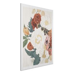 Bilderwelten Alu Dibond Outdoor Bild Blumen rot modern Aquarell - Zeichnung Blumenbouquet in Rot und Sepia - Rose Wohnzimmer Schlafzimmer