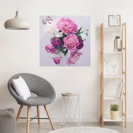 Bilderwelten Glasbild Blumen Shabby rosa Glas Wandbild - Pfingstrosen Shabby Rosa Wei&szlig; - Rose Wohnzimmer Schlafzimmer
