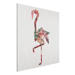 Bilderwelten Alu Dibond Outdoor Bild Blumen rosa Tropisch wetterfest - Origami Flamingo - V&ouml;gel Wohnzimmer Schlafzimmer