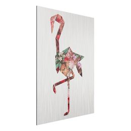 Bilderwelten Alu Dibond Outdoor Bild Blumen rosa Tropisch wetterfest - Origami Flamingo - V&ouml;gel Wohnzimmer Schlafzimmer