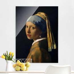 Bilderwelten Glasbild originell modern blau Glas Wandbild - Jan Vermeer van Delft - Das M&auml;dchen mit dem Perlenohrgeh&auml;nge - Deko Wohnzimmer Schlafzimmer