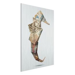Bilderwelten Alu Dibond Outdoor Bild Tiere t&uuml;rkis Fotomontage wetterfest - Origami Seepferdchen - Deko Wohnzimmer Schlafzimmer