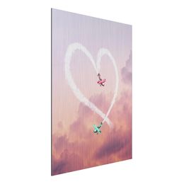Bilderwelten Alu Dibond Outdoor Bild originell rosa Fotomontage wetterfest - Herz mit Flugzeugen - Flugzeug & Hubschrauber Wohnzimmer Schlafzimmer