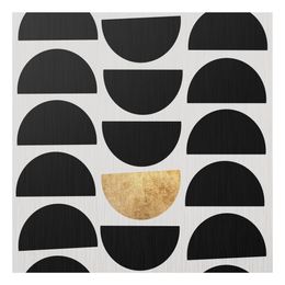 Bilderwelten Alu Dibond Outdoor Bild originell schwarz weiss Abstrakt wetterfest - Geometrischer Halbkreis II - Deko Wohnzimmer Schlafzimmer