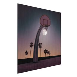 Bilderwelten Alu-Dibond Outdoor Bild Basketball mit Mond