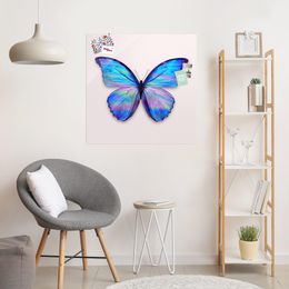 Bilderwelten Glasbild Tiere modern weiss Glas Wandbild - Holografischer Schmetterling - Schmetterlinge Wohnzimmer Schlafzimmer