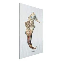 Bilderwelten Alu Dibond Outdoor Bild Tiere t&uuml;rkis Fotomontage wetterfest - Origami Seepferdchen - Deko Wohnzimmer Schlafzimmer