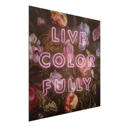 Bilderwelten Alu Dibond Outdoor Bild Blumen schwarz Fotomontage wetterfest - Live Color Fully - Motivation Wohnzimmer Schlafzimmer
