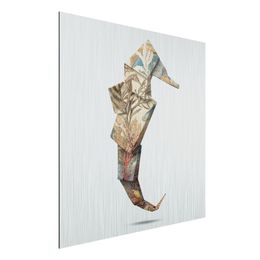 Bilderwelten Alu Dibond Outdoor Bild Tiere t&uuml;rkis Fotomontage wetterfest - Origami Seepferdchen - Deko Wohnzimmer Schlafzimmer