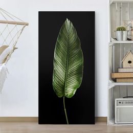 Bilderwelten Leinwandbild - Hochformat Blatt Calathea-ornata auf Schwarz 01