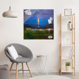 Bilderwelten Glasbild Strand modern blau Glas Wandbild - Edvard Munch - Sommernacht am Meeresstrand - Meerblick Wohnzimmer Schlafzimmer
