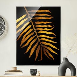 Bilderwelten Glasbild Tropisch gold Glas Wandbild - Gold - Palmenblatt II auf Schwarz - Pflanzen Wohnzimmer Schlafzimmer