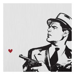 Bilderwelten Alu Dibond Outdoor Bild Portrait schwarz weiss Illustration wetterfest - Love and Gun - Deko Wohnzimmer Schlafzimmer