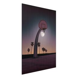 Bilderwelten Alu Dibond Outdoor Bild originell schwarz Fotomontage wetterfest - Basketball mit Mond - Basketball Wohnzimmer Schlafzimmer