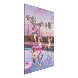Bilderwelten Alu Dibond Outdoor Bild originell rosa Tropisch wetterfest - Pool Party - Schwimmen Wohnzimmer Schlafzimmer